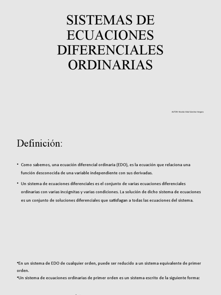 Sistemas de Ecuaciones Diferenciales Ordinarias - Nicolás Sánchez | PDF ...