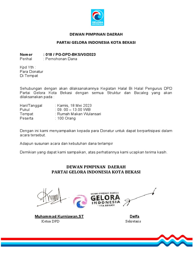Proposal Halbi DPD Gelora Kota Bekasi 2023 | PDF