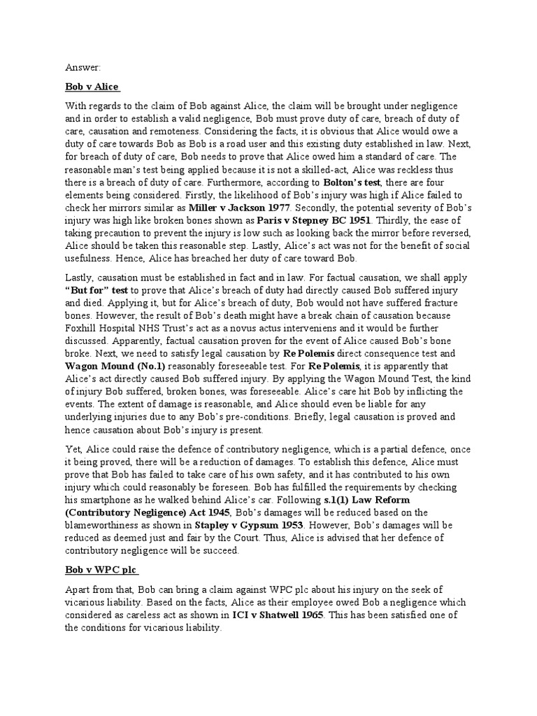 Tort Problem Questions 2.negligence | PDF | Causation (Law) | Negligence