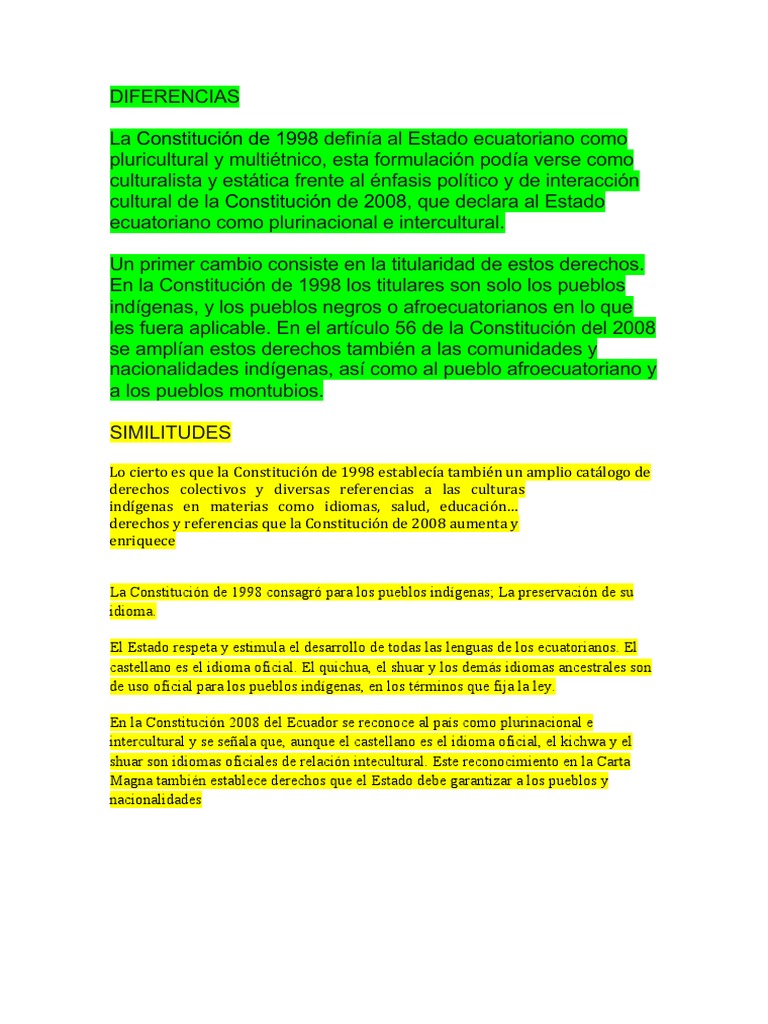 Constitucion de 1998 VS 2008 | PDF | Ecuador | Constitución
