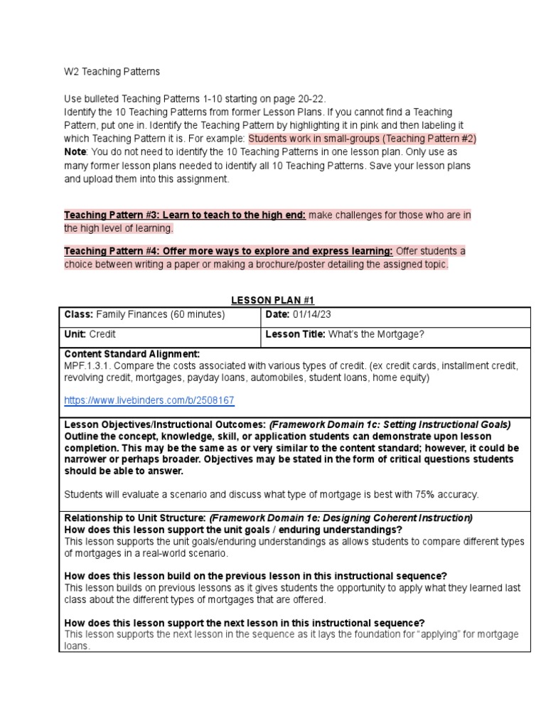 w2 Teaching Patterns 1 | PDF | Refinancing | Mortgage Loan