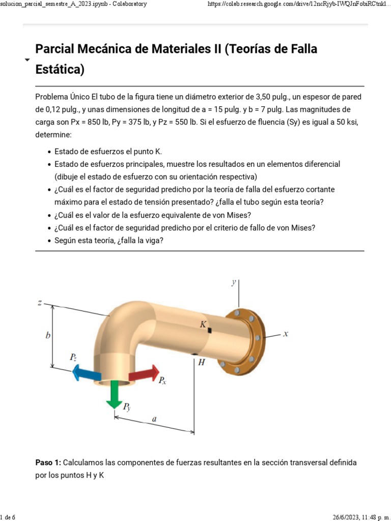 Solucion Parcial Teorias de Falla Mec de Materiales 2 | PDF | Viga ...