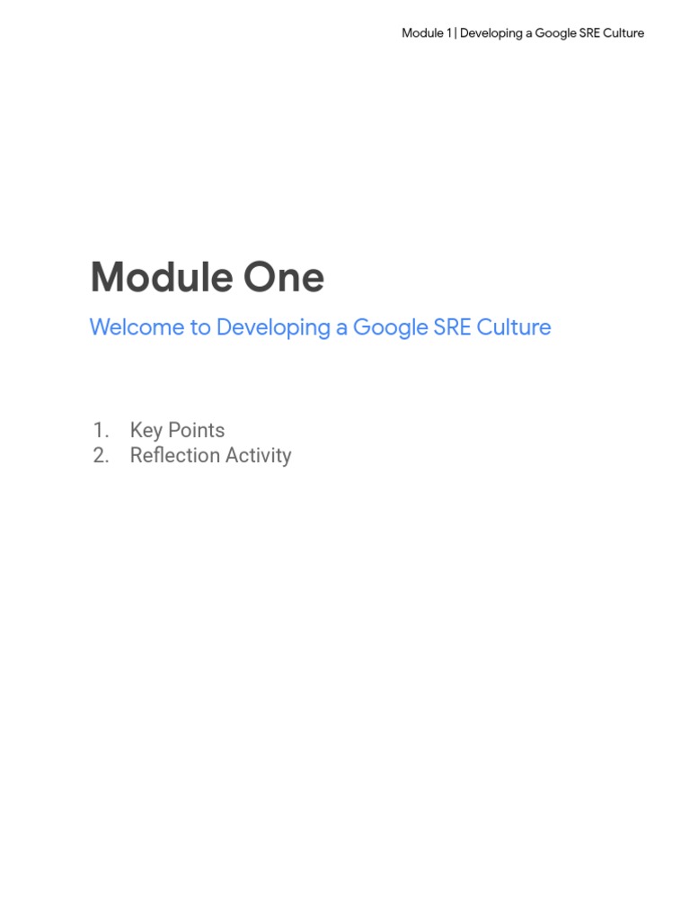 gPGx-f26TtKBOkVPWvlNNQ Developing-a-Google-SRE-Culture Module 1 Exercise | PDF