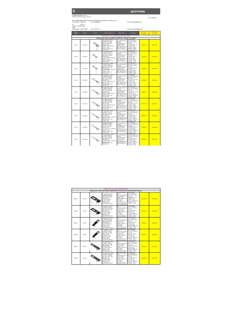 Quotation About Solar Street Light From SRESKY Crystal-2023.2.10 | PDF ...