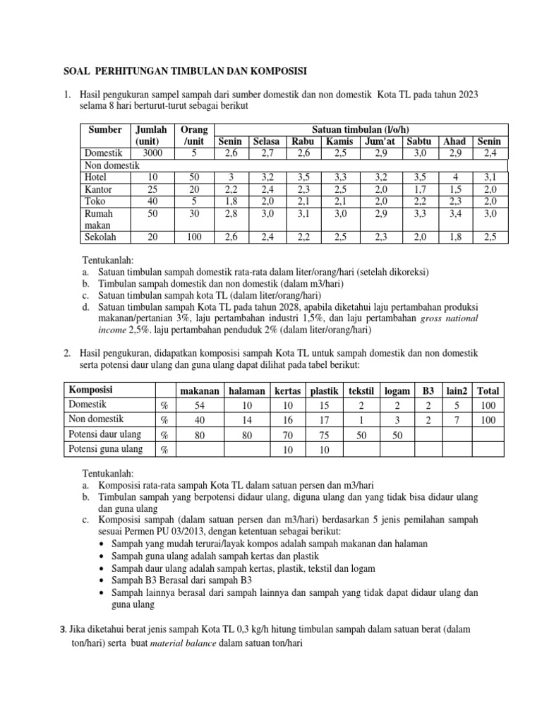 2023 Perhitungan Timbulan Dan Komposisi | PDF