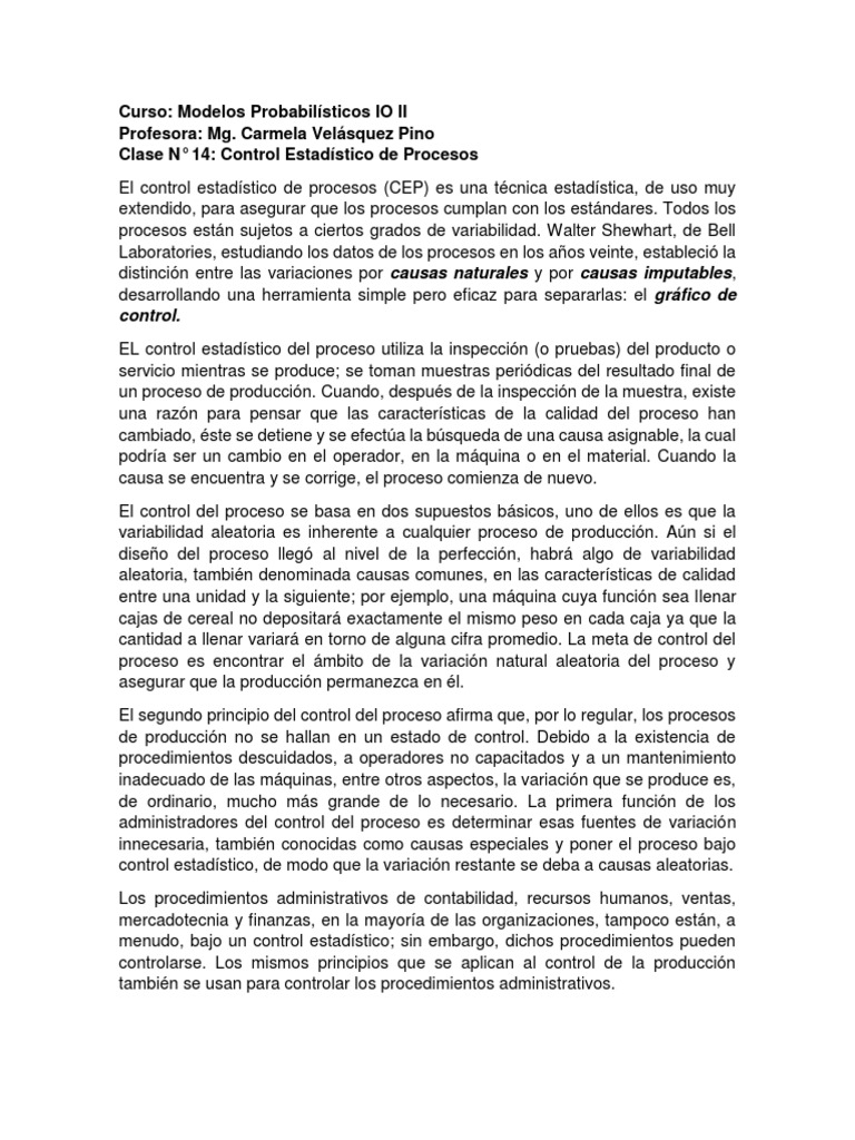 Control Estadístico de Procesos: CEP | PDF | Diferencia | Desviación ...