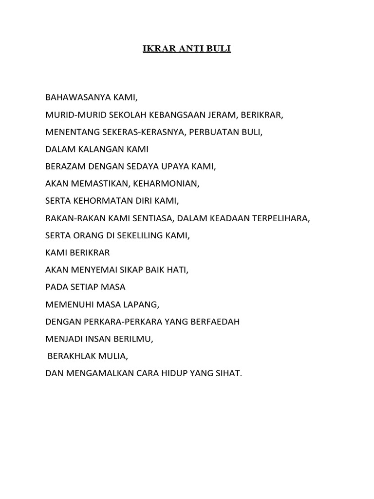 Ikrar Anti Buli | PDF