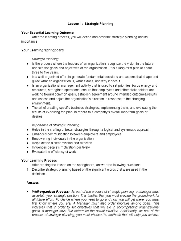 Strat Planning Modules 1 2 | PDF | Strategic Planning | Goal
