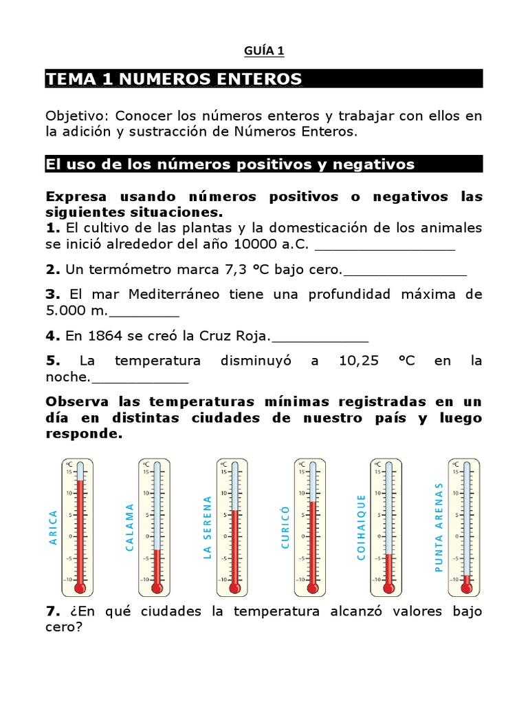 Snjje GUIA 1 Numeros Enteros | Descargar gratis PDF | Sustracción | Matemática Elemental