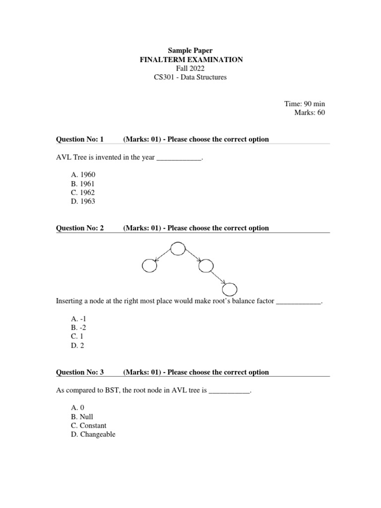 CS301 - Sample Paper (Final Term) Fall 2022 | PDF | Theoretical Computer Science | Algorithms ...
