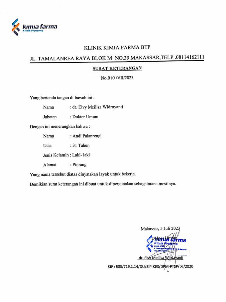 Surat Keterangan Fit Bekerja | PDF