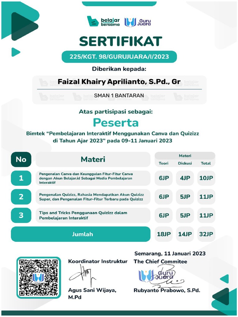 Sertifikat Diklat 32 JP | PDF
