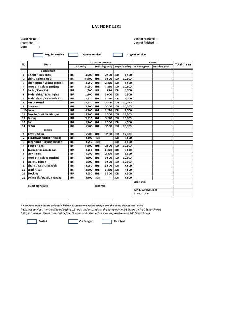 Laundry List | PDF | Blouse | Clothing