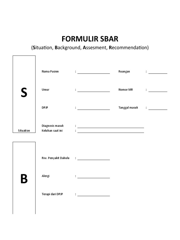 FORM Komunikasi Metode SBAR | PDF