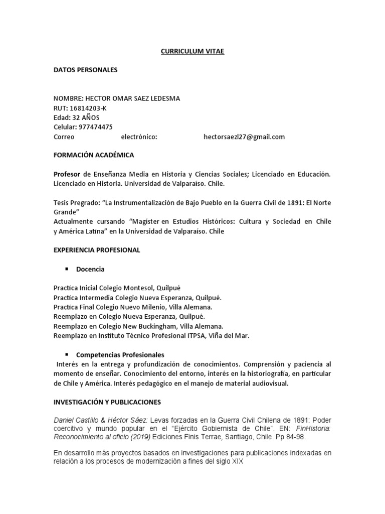 Curriculum Vitae Hector Saez 2 | Descargar gratis PDF | Universidad | Chile