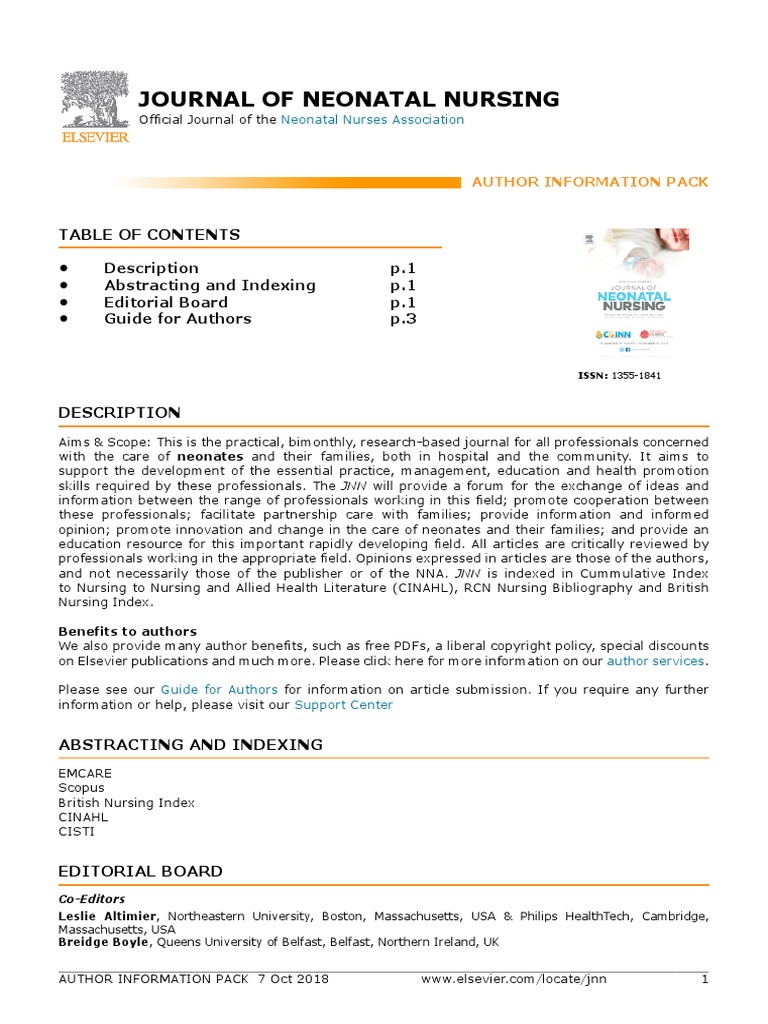 Guide for Author Journal Neonatal Nursing | PDF | Open Access | Citation
