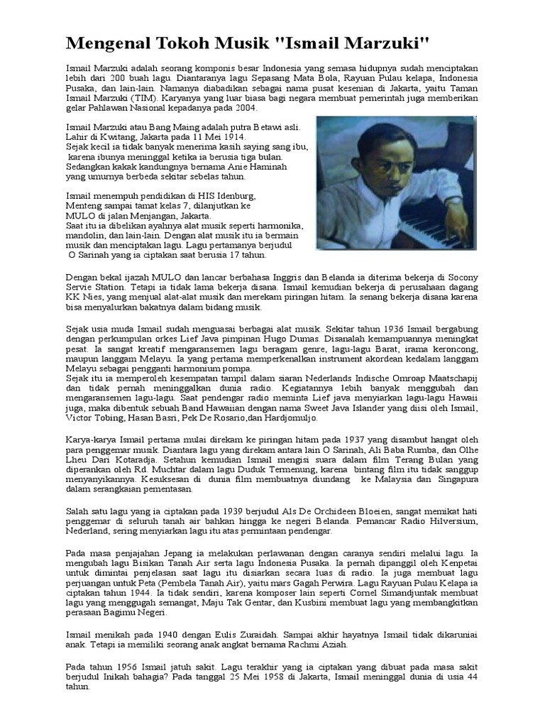 Tokoh Musik Ismail Marzuki: Biografi dan Karya | PDF