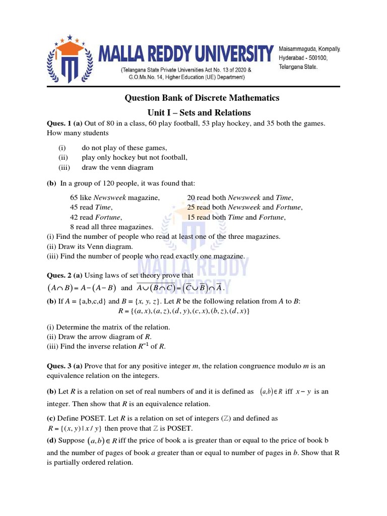 DM Question Bank | Download Free PDF | Function (Mathematics) | Graph Theory