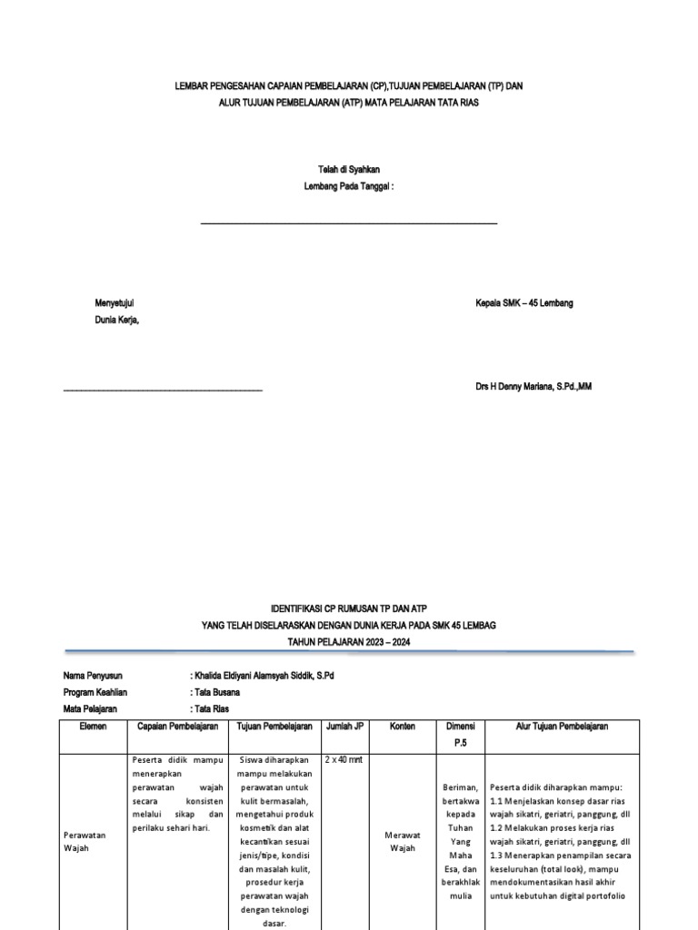 Capaian Pembelajaran Tata Rias | PDF