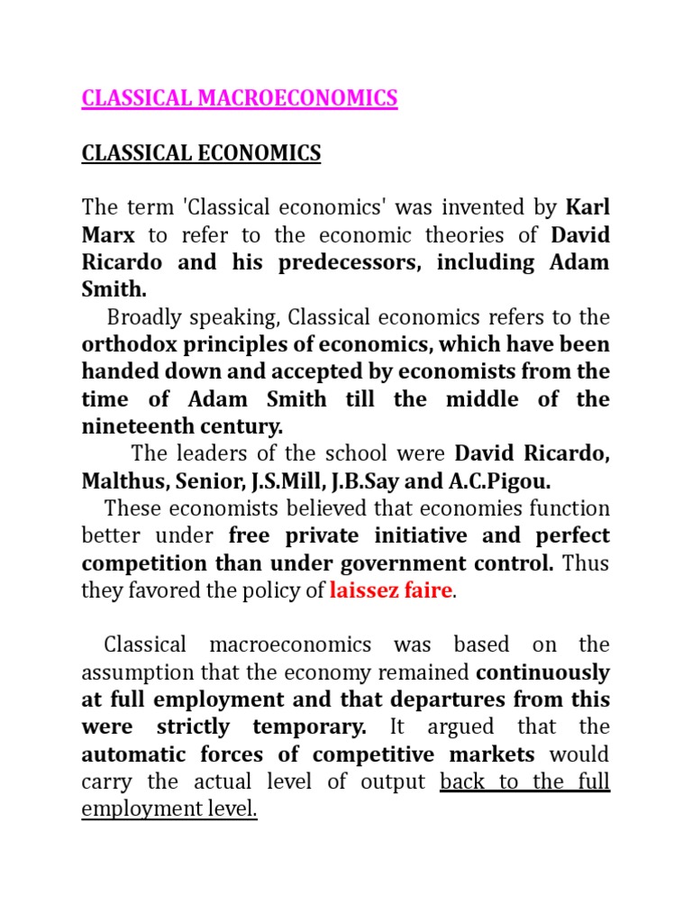 Classical economy,says law, quantity theory of money | PDF | Economics ...