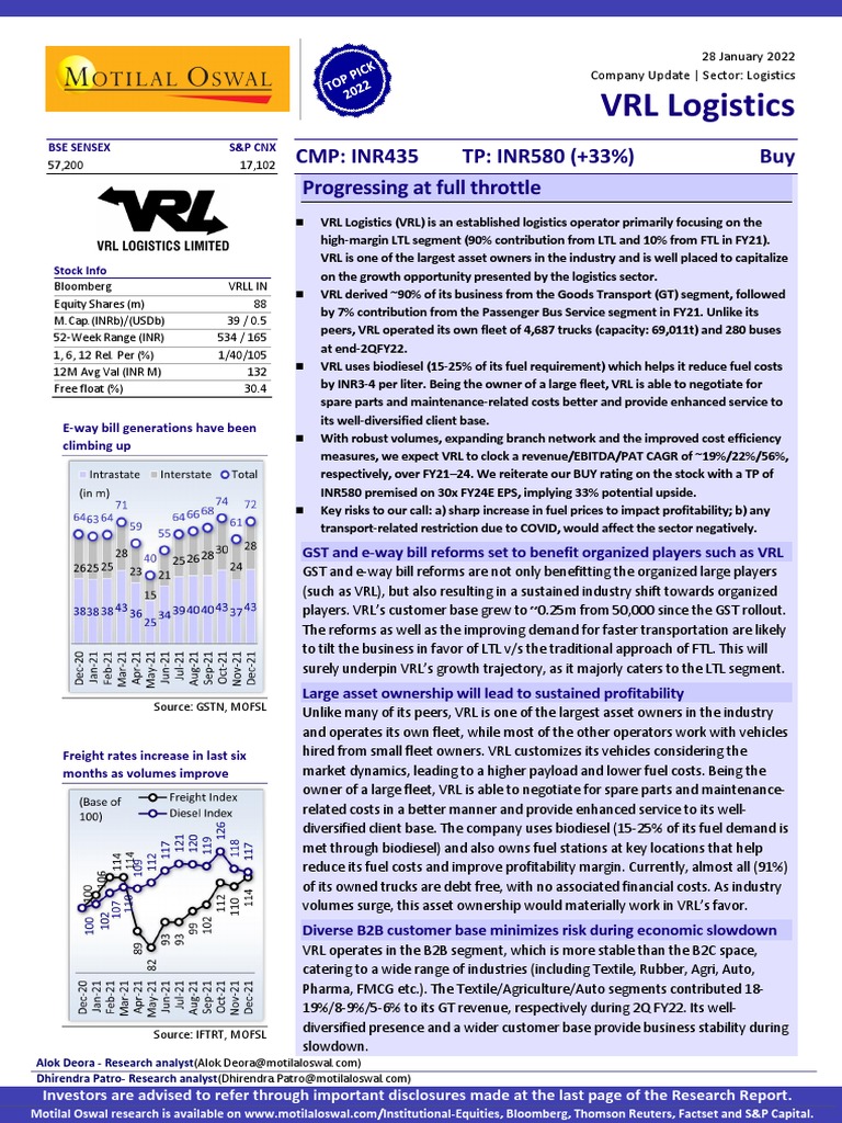 VRL Logistics Moti 01022022 | PDF | Diesel Fuel | Biodiesel