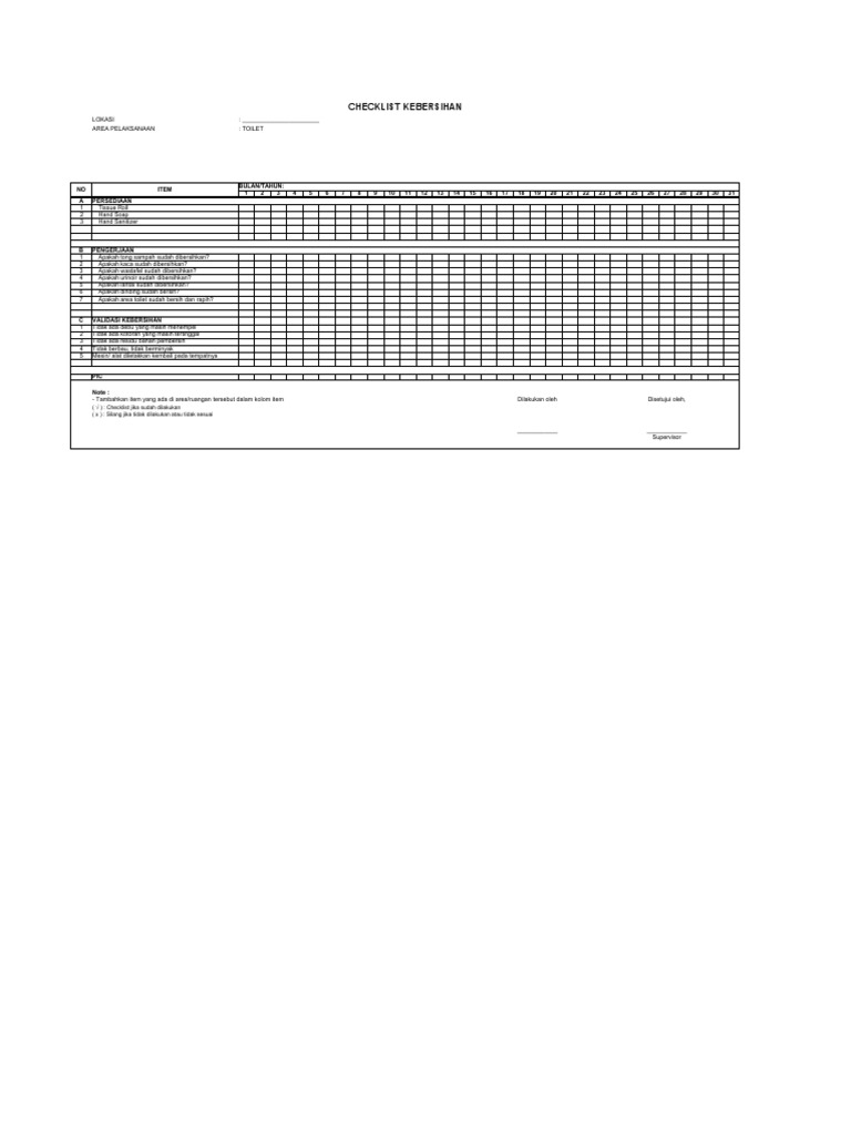 Toilet Check List | PDF