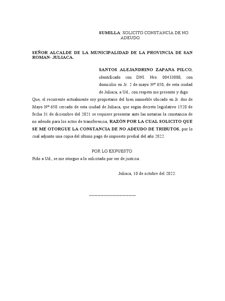 Solicita Constancia de No Adeudo | PDF