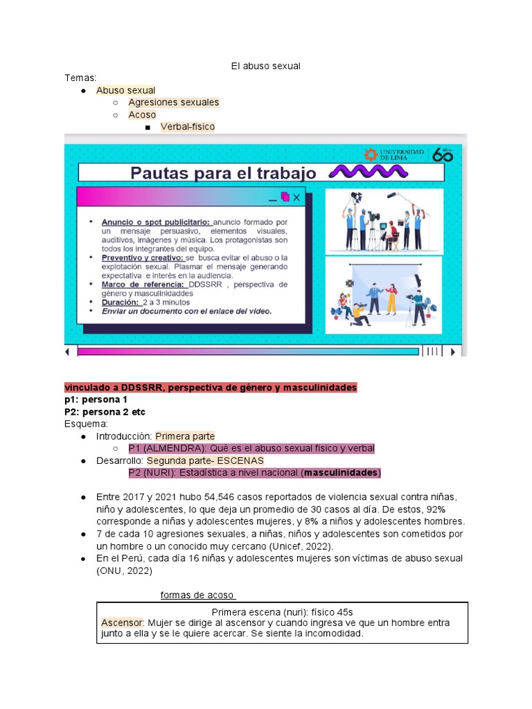 Guión y esquema | PDF | Acoso sexual | Abuso sexual
