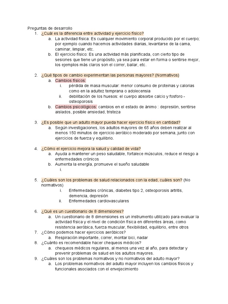 Preguntas sobre el ejercicio físico | PDF | Vejez | Adultos