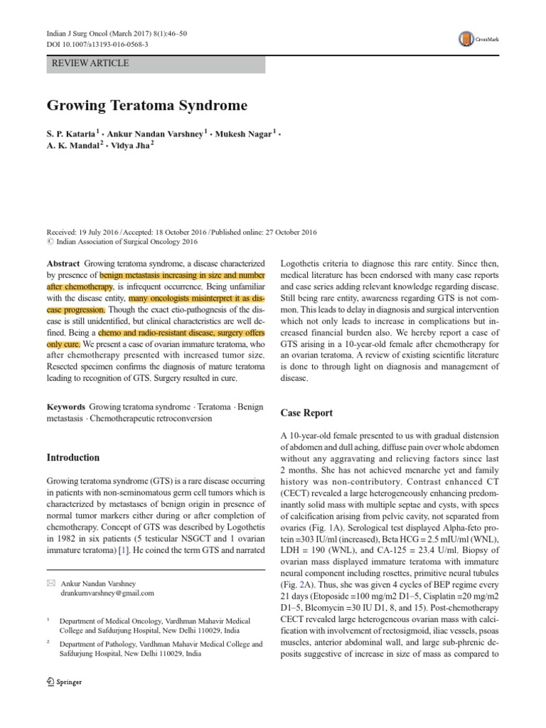 2017 Growing Teratoma Syndrome | PDF | Ovarian Cancer | Positron ...
