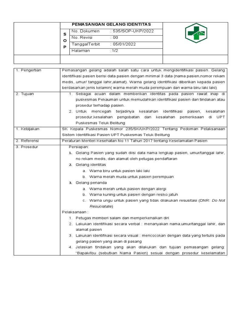 Sop Pemasangan Gelang Identitas | PDF | Sains & Matematika