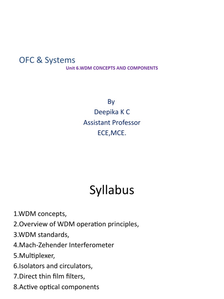 Unit. 6.WDM Concepts and Components | PDF | Wavelength Division Multiplexing | Equipment