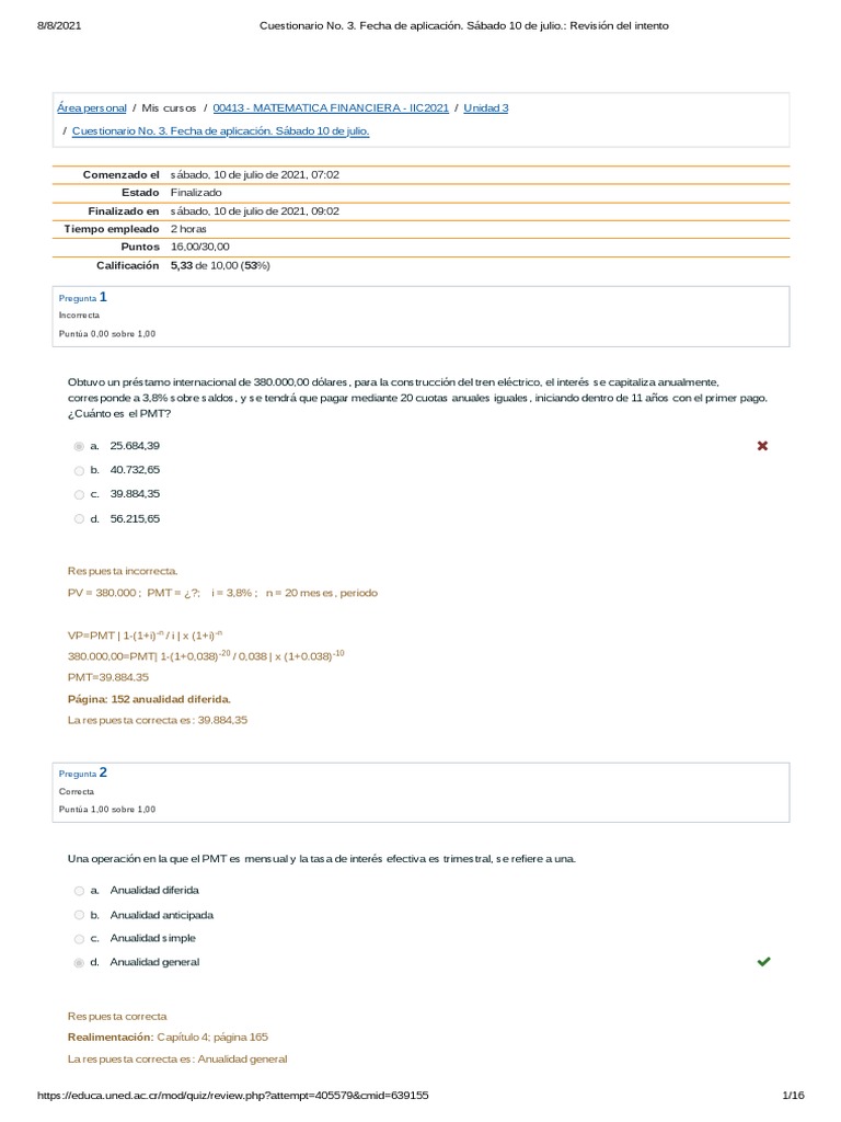 Cuestionario No.3. MATE FINANCIERA | PDF | Finanzas Matemáticas | Economias