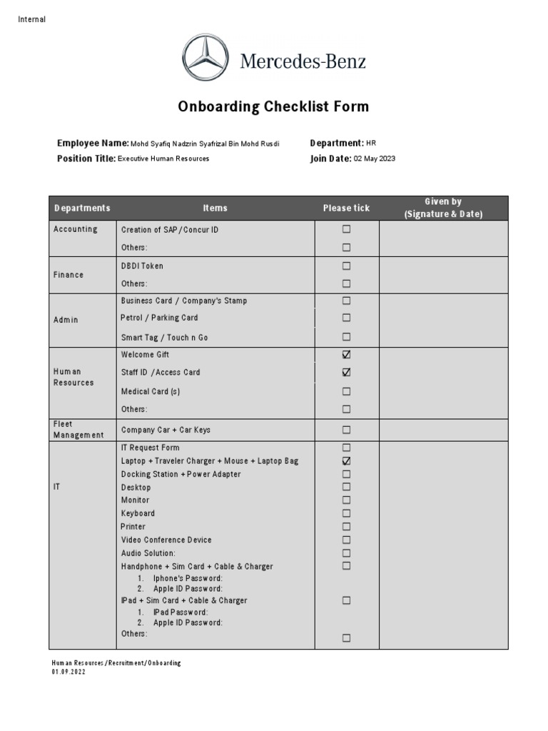 Onboarding Checklist Form - DO NOT OVERWRITE PDF | PDF | I Pad | Laptop