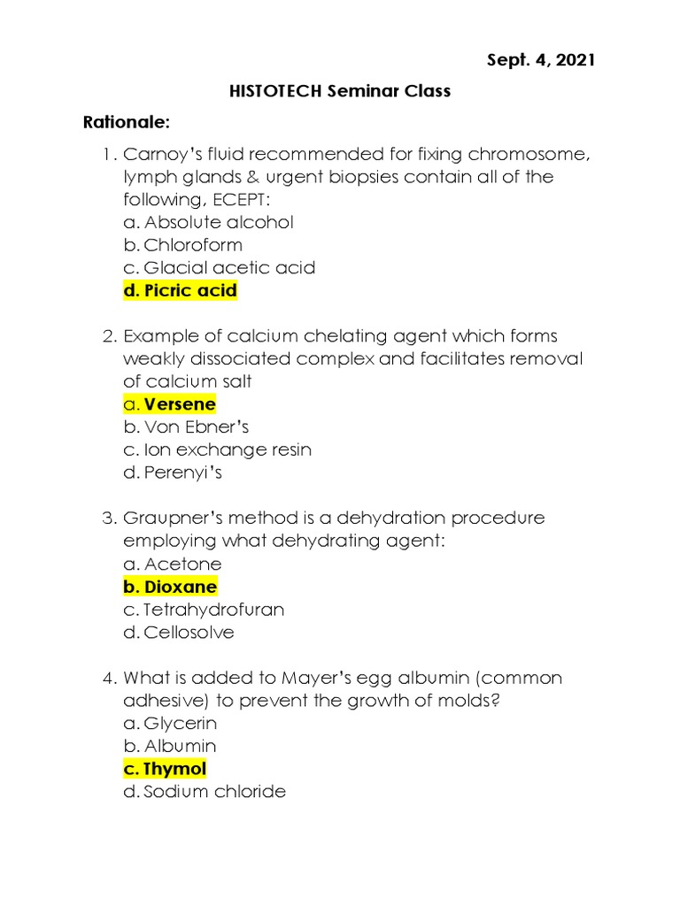 Histopath Seminar Reviewer Final 1 | PDF | Fixation (Histology) | Staining