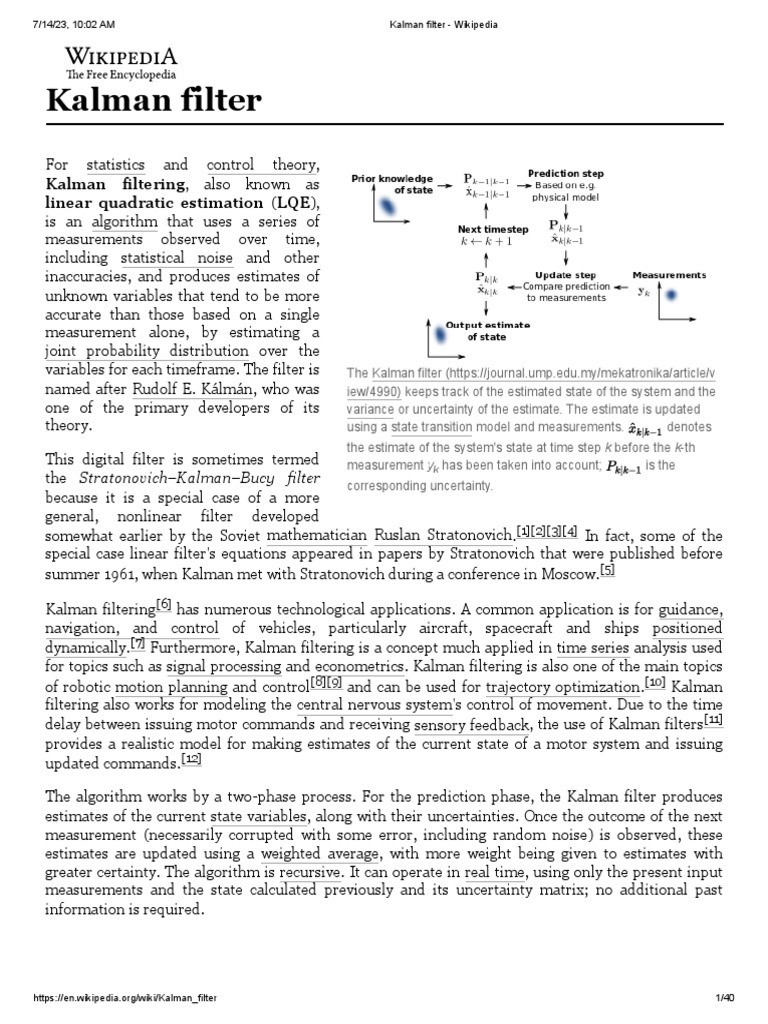 Kalman Filter | PDF | Kalman Filter | Mathematics