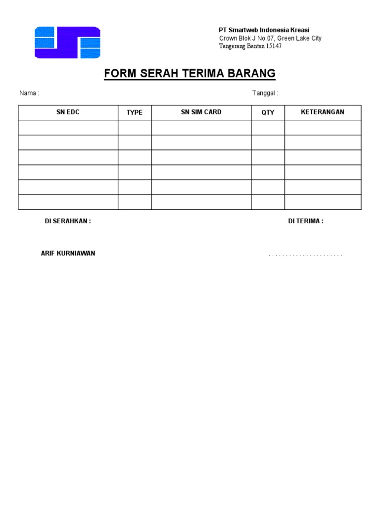 Form Serah Terima Barang EDC Arf | PDF