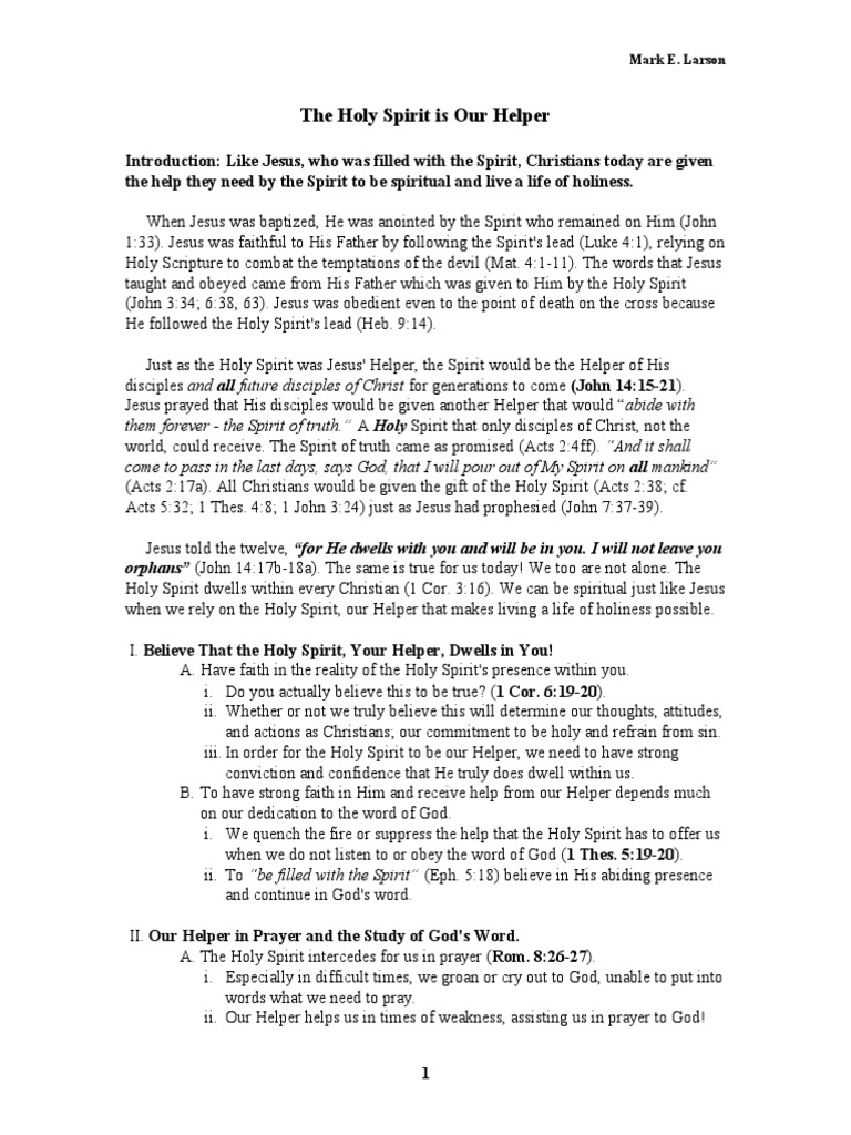 Holy Spirit Is Our Helper | PDF | Jesus | Disciple (Christianity)
