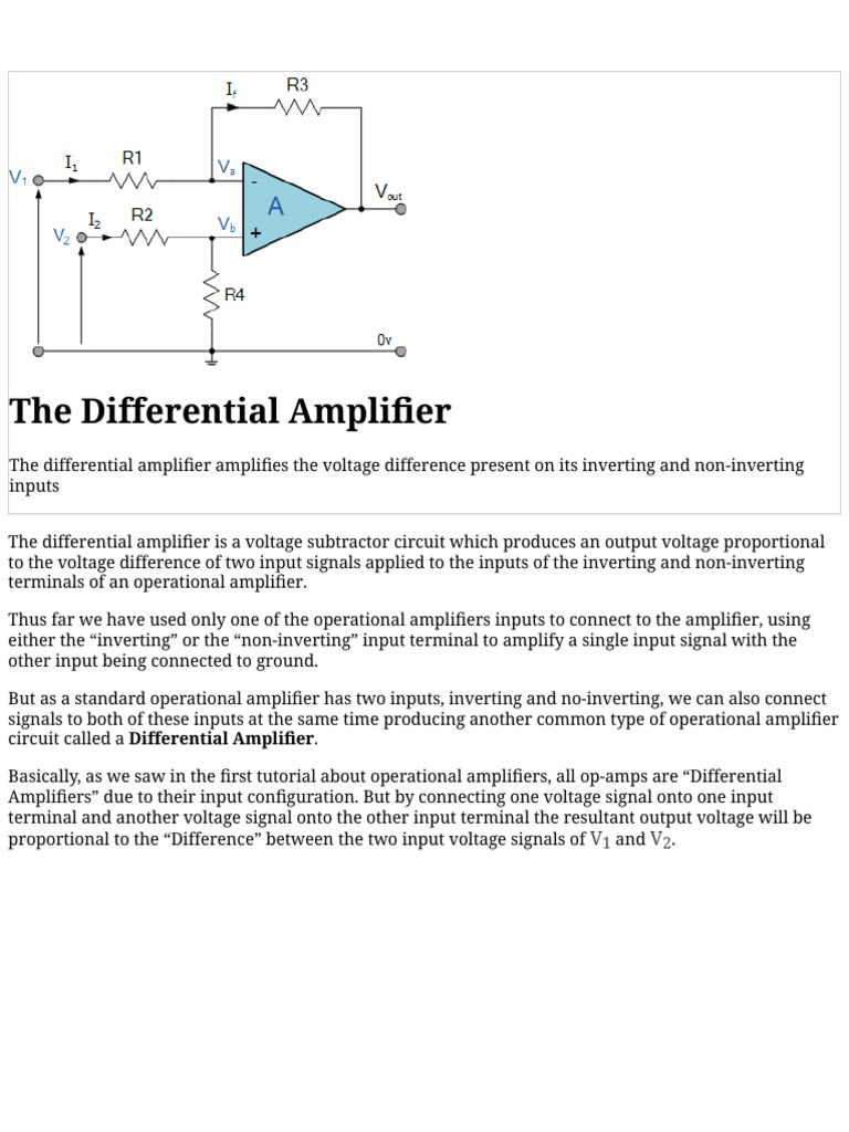 Differential Amplifier - The Voltage Subtractor | PDF | Operational Amplifier | Amplifier