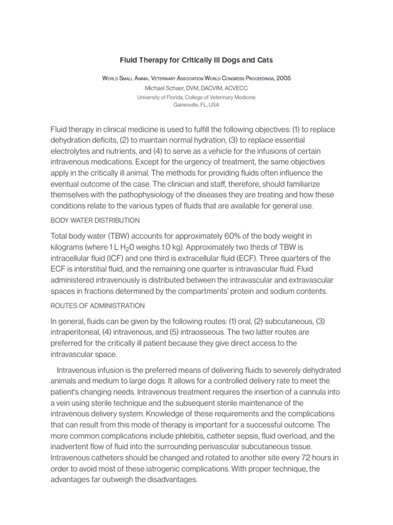 Fluid Therapy For Critically Ill Dogs and Cats - WSAVA2005 - VIN | PDF ...