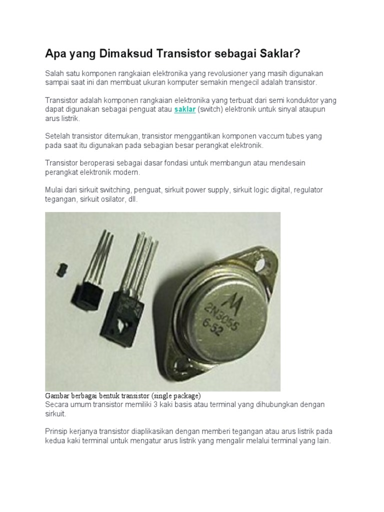 Apa Yang Dimaksud Transistor Sebagai Saklar | PDF