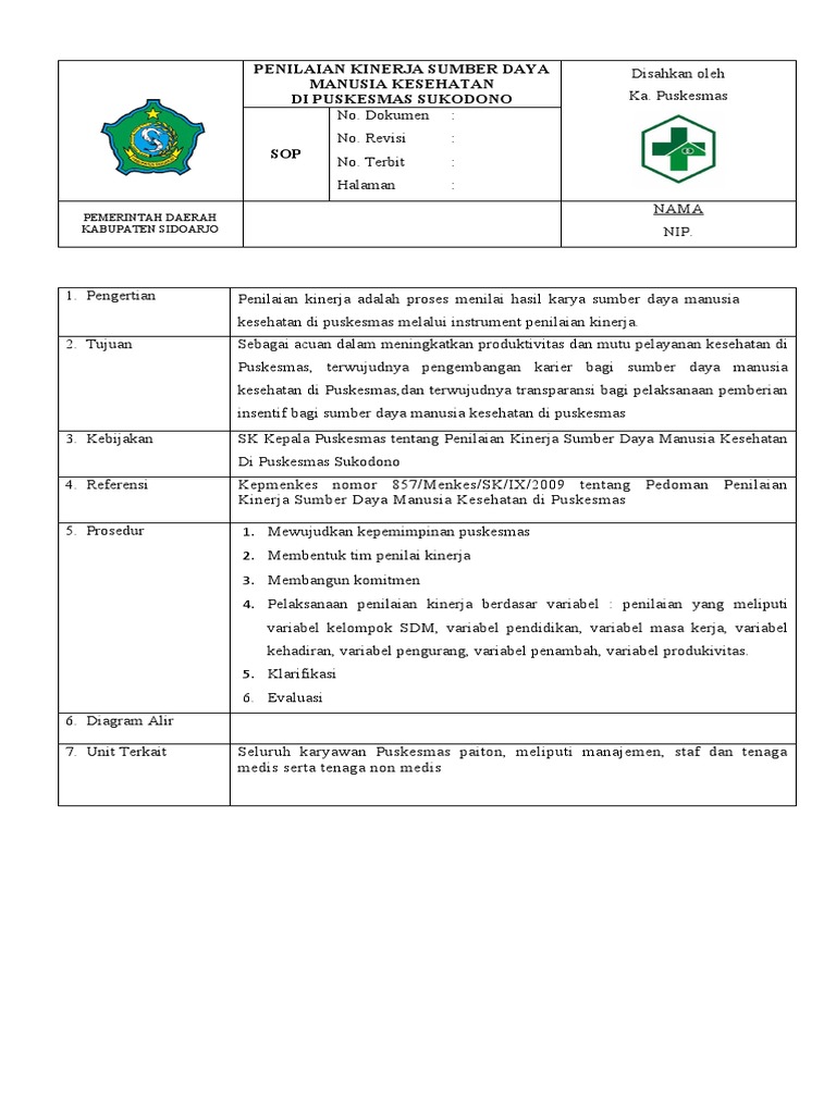 SOP Pelaksanaan Penilaian Kinerja | PDF