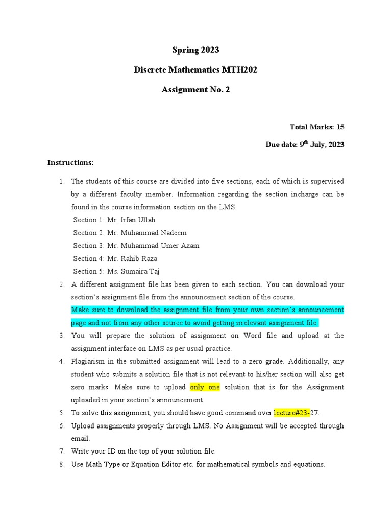 MTH202 Assignment 2 Instructions | PDF