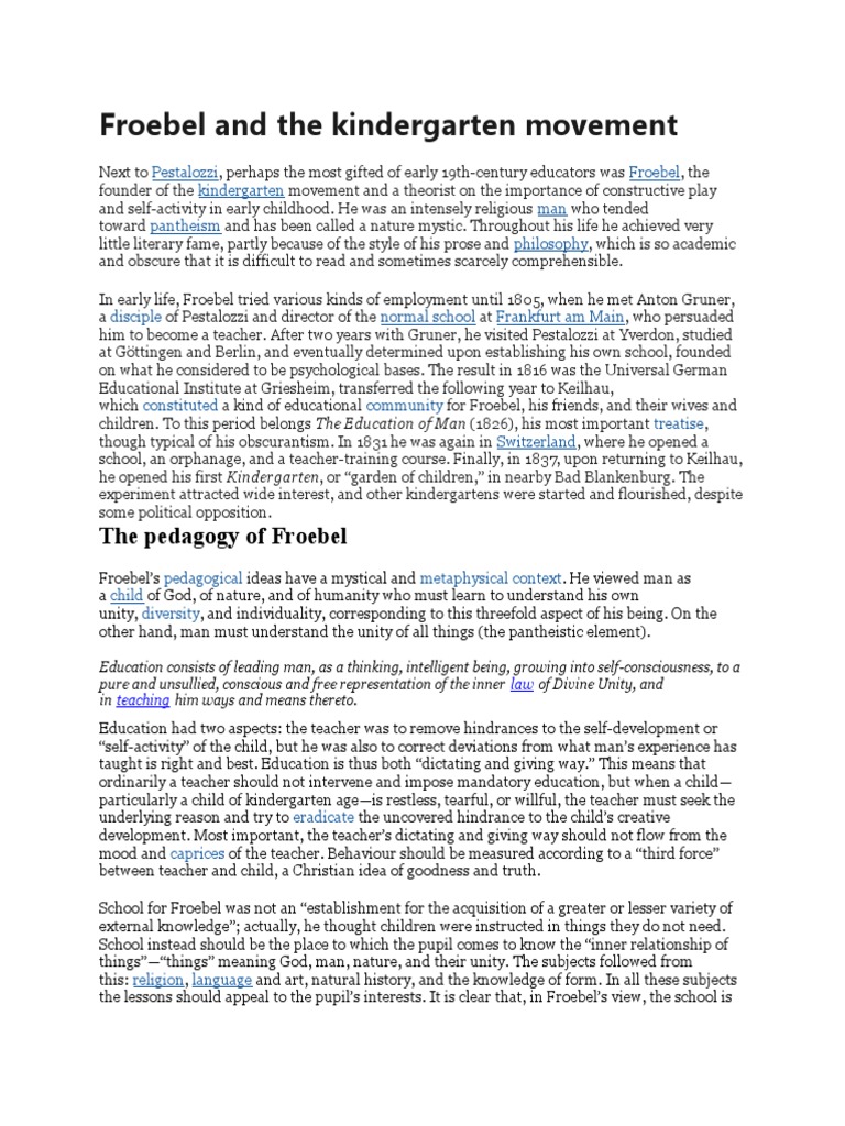 Froebel and The Kindergarten Movement | PDF | Kindergarten