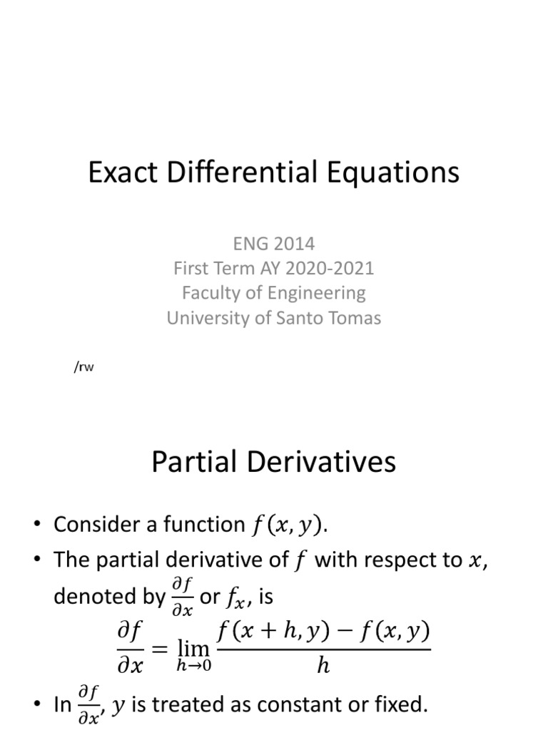 Exact Differential Equations | PDF | Derivative | Equations