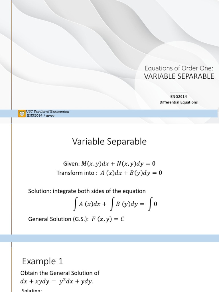 ENG2014 - Variable Separable Rev | PDF | Differential Equations | Mathematical Physics