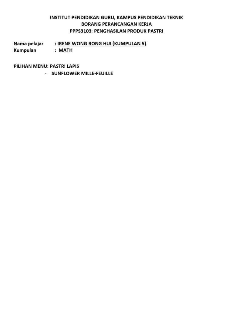 Inovasi Penghasilan Produk Pastri Lapis (Sunflower Mille-Fueille) | PDF