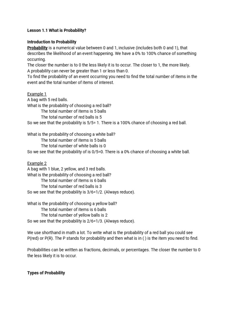 Leson 1.1 Notes Probability and Statistics - Virtual SC Course | PDF ...