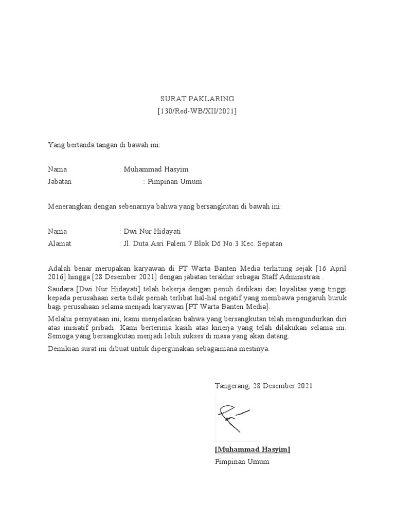 Contoh Surat Paklaring | PDF