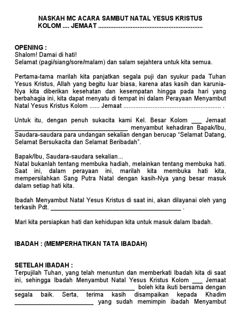 Naskah MC Acara Sambut Natal Yesus Kristus | PDF | Agama & Spiritualitas